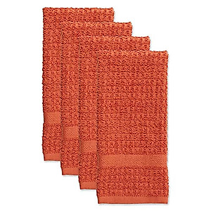 DII Basic Terry Collection Waffle Dishtowel Set, 15x26, Solid Spice, 4 Piece