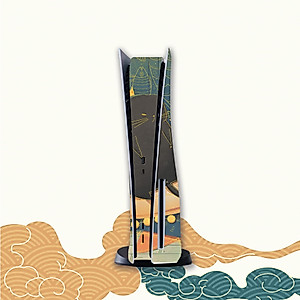 BelugaDesign Fat Cat Skin PS5 | Leaves Animal Anime Cartoon | Cute Kawaii Vinyl Cover Wrap Sticker Full Set Console Controller | Compatible with Sony Playstation 5 (PS5 Regular Disc, Multicolored)