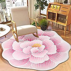 USTIDE Pink Flower Shaped Area Rug Washable Round Floral Carpet Absorbent Bathroom Rug Super Soft Round Play Rug for Kitchen Bedroom Living Room Nursery Decoration (39.3")