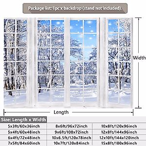 CRTPOD 15x10ft Winter Window Backdrop for Photoshoot Snow Forest Wonderland Background for Photography Holiday Christmas New Year Family Party Banner Wall Kids Portrait Studio Props