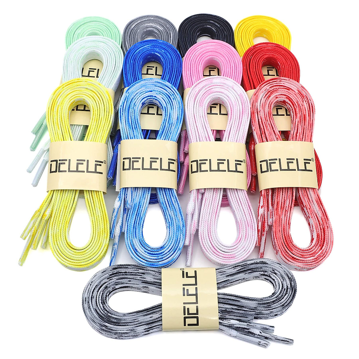 DELELE Flat Graffiti Shoe Laces: White Black Art Print Sneakers Shoelaces 2 Pair 47 inch