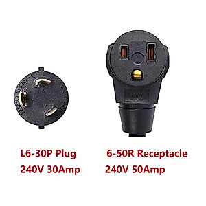 ONETAK NEMA L6-30P to 6-50R 240V 30 Amp Twist Lock 3 Prong Male Plug to 50 Amp 3 Prong Female Outlet Receptacle Generator Welder Dryer EV Charger Power Cord Adapter