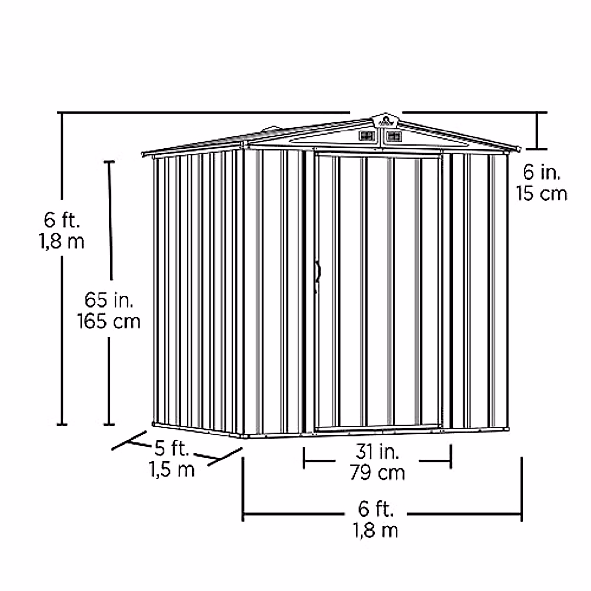 ARROW 6' x 5' EZEE Galvanized Steel Low Gable Shed Charcoal, Storage Shed with Peak Style Roof