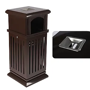 DYRABREST 10 Gallon Outdoor Trash Can Brown Commercial Garbage with Locking Lid & Ashtray, Waterproof Garbage Can Heavy Duty Industrial Garage Waste Container for Patio, Backyard, Deck