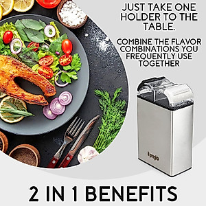 Salt & Pepper Shaker - Double Spice Stainless Steel Seasoning Jar Shaker - 2 in 1 Salt and Pepper Dispenser with Adjustable Pour Holes | 2.3oz Per Side