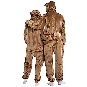 HSCTEK Reindeer Onesie Adult, Christmas Onesie Pajamas Women Men, Family Deer Costume Teen XX-Large