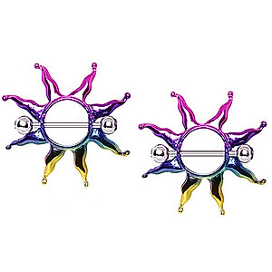 Body Accentz Nipple Rings PVD Plated Rainbow Sunburst Nipple Shield Bar Pair