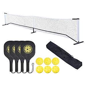 PATIKIL Pickleball Net Set 22FT Regulation Size Portable Net System with 6 Pickleball, 4 Paddles & Carrying Bag for Driveway Backyards Indoor Outdoor, Black