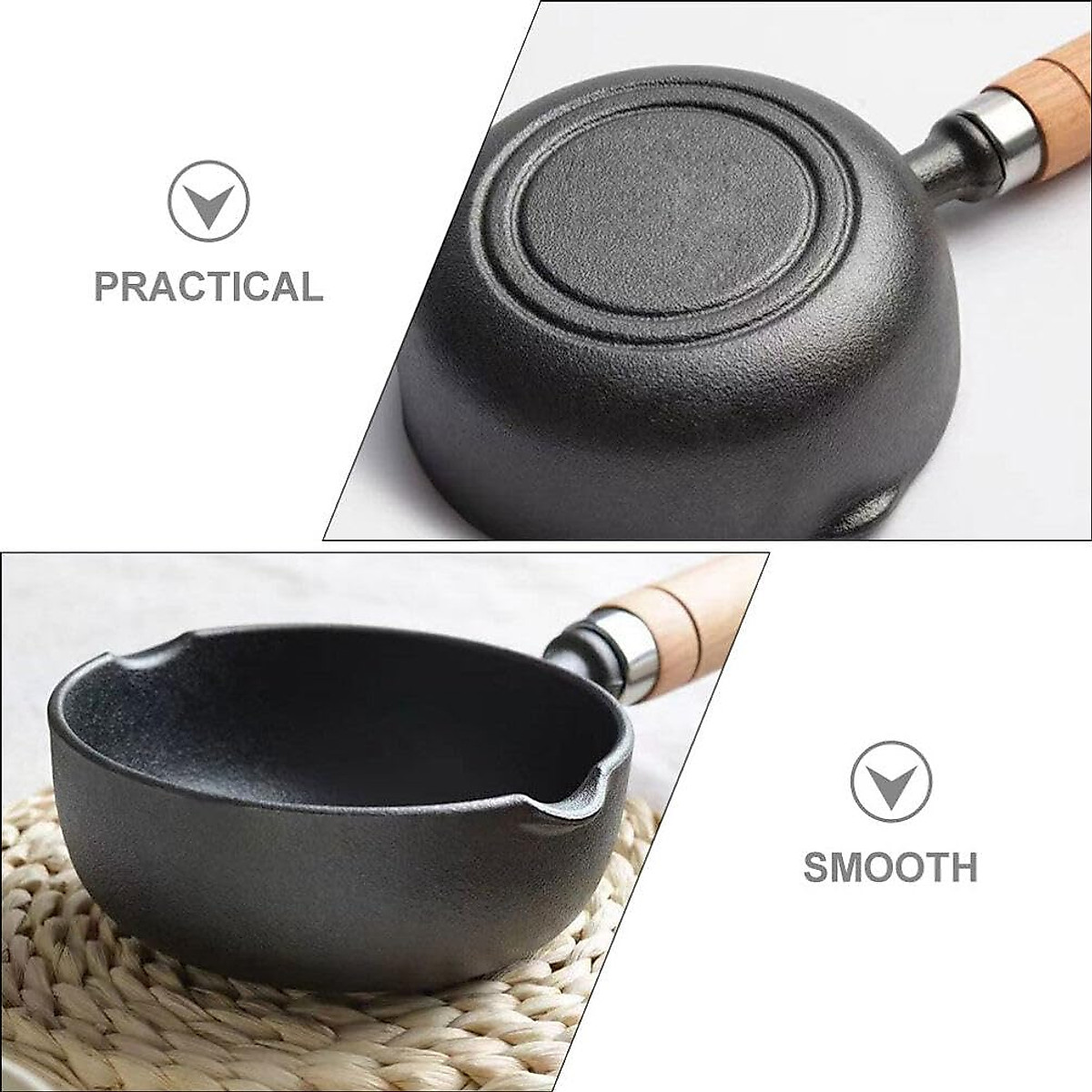 DEARMAMY Wok Small Metal Sauce Pot Iron Sauce Pan Pot with Spout Kitchen Sauce Pan Butter Melting Pot Oil Boil Pot Iron Pan Milk Warm Pan Butter Warmer Pot Metal Sauce Pot with Handle