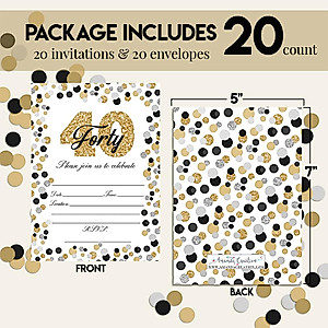 Confetti Polka Dot 40th Birthday Party Invitations, 20 5x7 Fill In Cards with Twenty White Envelopes by AmandaCreation