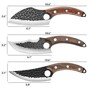 Handmade Forged Kitchen Knife 3 Pcs Professional Chef Knife Set, Hunting, BBQ Meat Knives for Cooking, Forged Kitchen Knife with High Carbon Stainless Steel Cutlery With Leather Sheaths