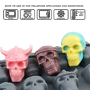Skull Silicone Candy Mold for Hard Candy, Chocolates, Crayon, Jelly, Fondant, Jello,Whiskey Ice Cube Mold, Halloween Party Decoration, Pack of 2