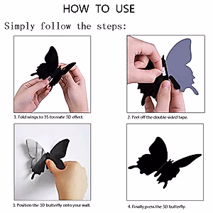 3D Butterfly Wall Decor, 48PCS Removable Mural Stickers Wall Stickers Decal for Home and Room Decoration (Black)