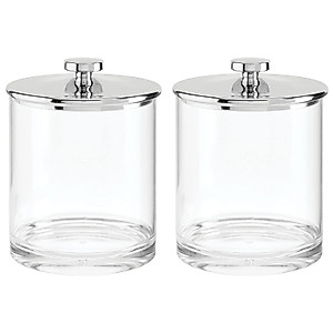 mDesign Medium Modern Apothecary Storage Organizer Canister Jars - Acrylic Containers for Bathroom, Organization Holder for Vanity, Counter, Makeup Table, Lumiere Collection, 2 Pack, Clear/Chrome