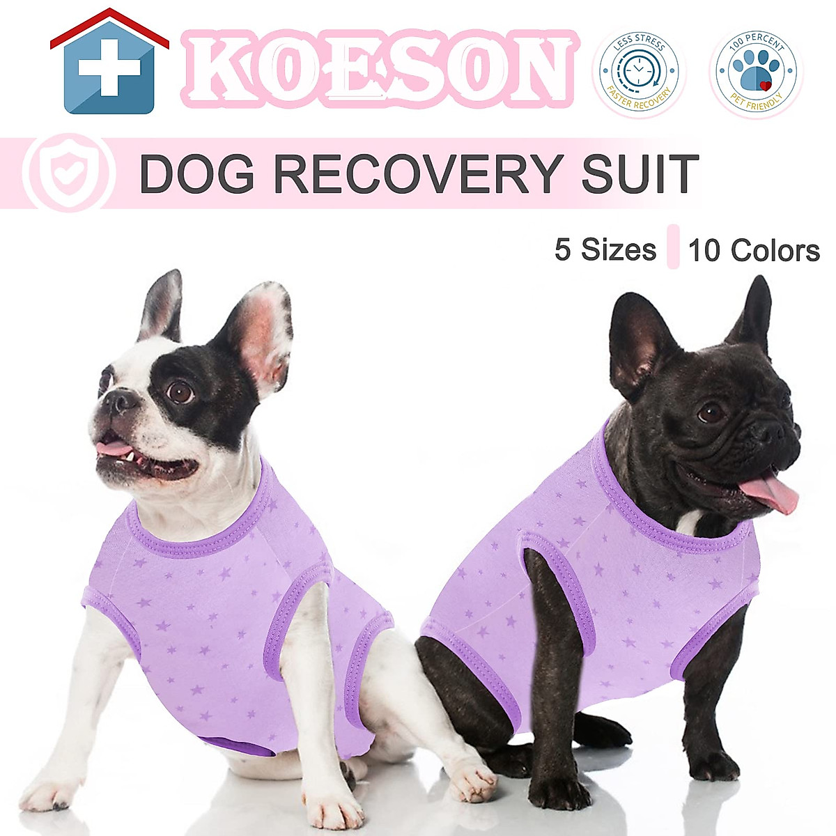 KOESON Recovery Suit for Female Dogs, Dog Recovery Suit After Spay Abdominal Wounds Protector, Bandages Cone E-Collar Alternative Surgical Onesie Anti Licking Purple Stars XL