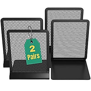 1InTheOffice Bookends for Shelves, Metal Mesh Bookends Heavy Duty, 5.71" Wire Mesh Book Ends, Matte Black, Each, 2 Pairs