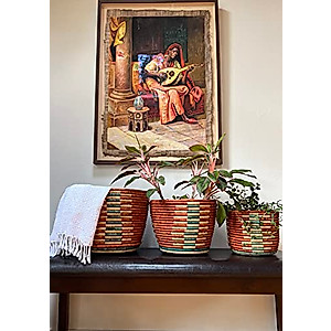 Artizenway Handmade Boho Plant Basket - Woven Planter Baskets - Plant Pot Cover Baskets for Plants - Date Palm Leaves Decorative Pattern Baskets - Storage Organizer (set of 3, Horizontal)