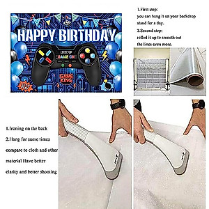 Happy Birthday Video Game Photography Backdrop Blue Level Up Gaming Happy Birthday Banner Boy Family Indoor Outdoor Gamer Room Video Game Party Wall Decoration 7x5ft