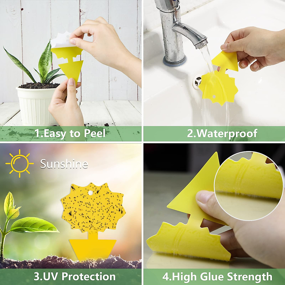 XNFUD Yellow Sticky Traps Gnat Traps-48 Pcs Insect Killer for Fruit Fly,Gnat,Mosquito and Bugs, Indoor or Outdoor Use,Insert or Hang,Extremely Sticky Fly Trap, Non-Toxic,Odorless,4 Shapes