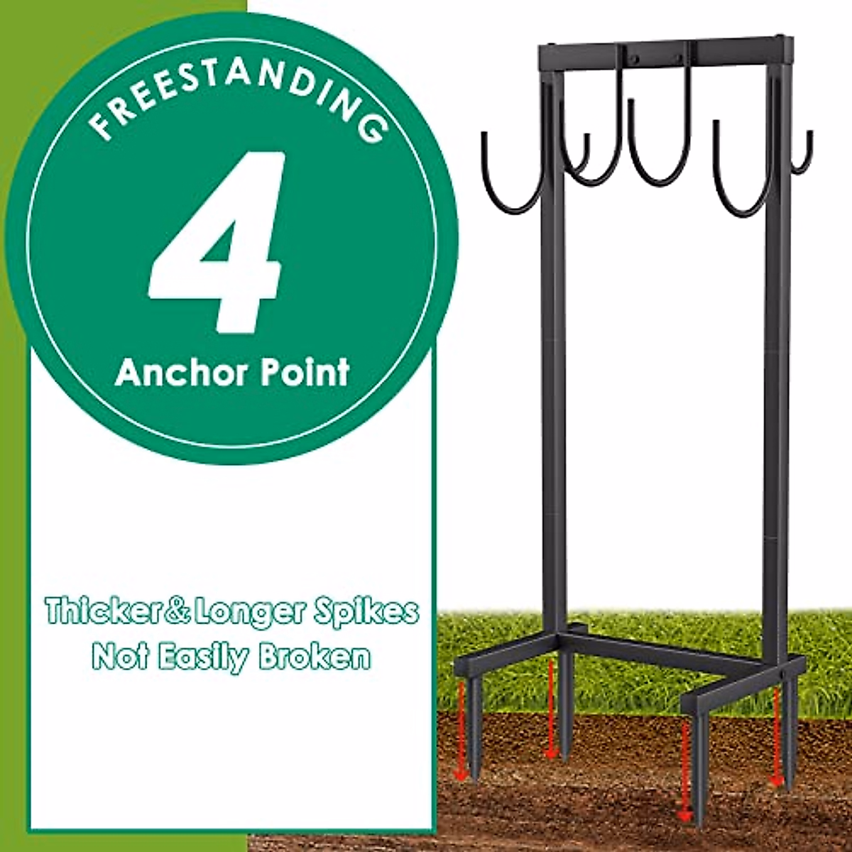 TomCare Garden Hose Holder Water Hose Holder with 4 Spikes Freestanding Garden Hose Stand Hose Storage Sturdy Hose Hanger Hose Reel Heavy Duty 6 Hooks Hose Organizer Hose Holder for Outside, Black
