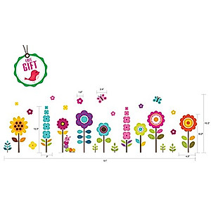 Flower Wall Stickers for Kids - Floral Garden Wall Decals for Girls Room - Removable Toddlers Bedroom Vinyl Nursery Wall Décor [27 Art clings] with Free Bird Gift!