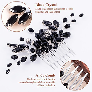 PAGOW Black Teardrop Hair Comb, Vintage Rhinestone Crystal Onyx Small Headpiece, Bridal Side Combs Handband Accessories for Women and Girls (5.3 x 2.6 inch)