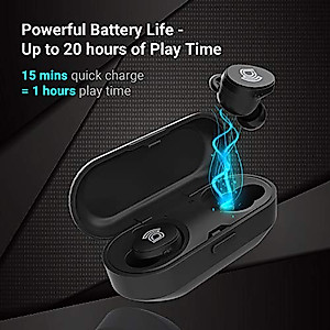 Asseso TS1 True Wireless Earbuds, Bluetooth 5.0 Deep Bass Stereo Headphones with Charging Case, 20H Playtime, Microphone, Noise Isolating, IPX5 Waterproof Earphones for Gym, Workout, Sports, Running