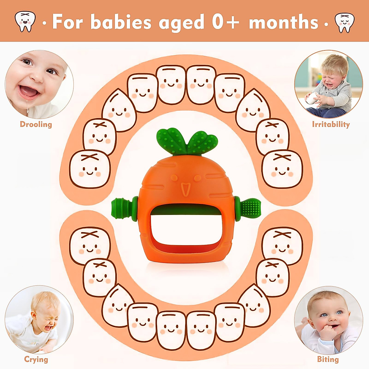 Chuya Easter Baby Teething Toys Teether for Babies 0-24 Months Carrot Hand Teethers Teething Relief Sore Gums Baby Toys for Infants