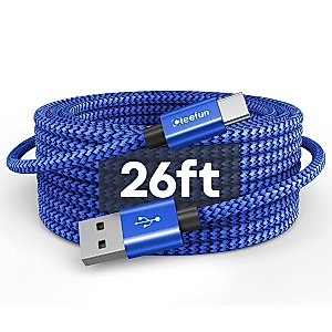 CLEEFUN 26ft (8m) USB C Cable Long, USB A 2.0 to Type C Cable Nylon Braided Charger Power Cord Compatible with Galaxy Note Tab, L-G, Mo-to, Pixel, Switch, USB C Phone Tablet Camera & More
