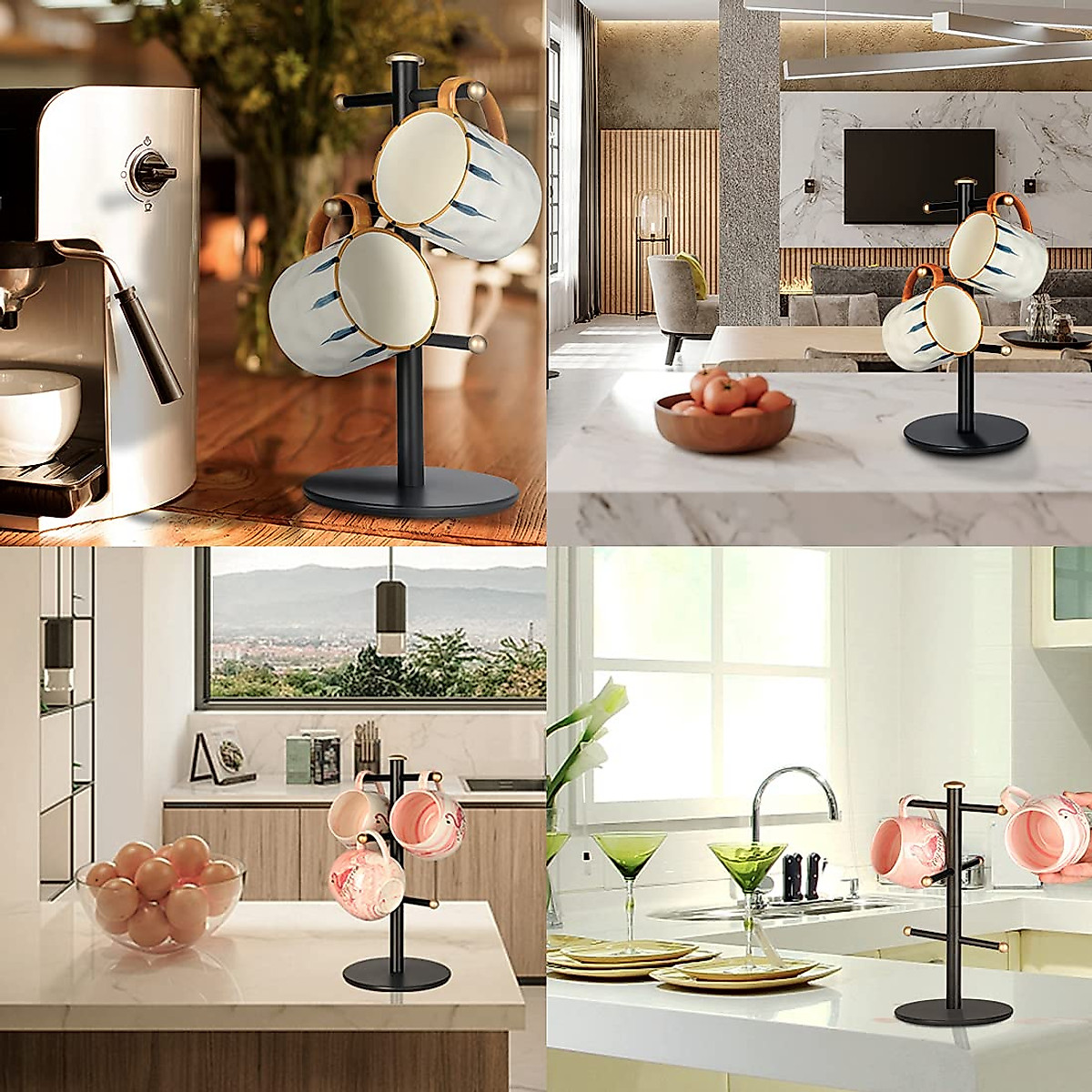 QXLU Mug Holder, Well Made Coffee Mug Tree Rack -Convenient for Organize and Display,Coffee Cup Holder Organizer for Countertop (Classic Black)