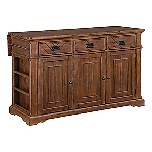 OSP Home Furnishings Palisade Kitchen Island with 3 Drawers and Cabinets with Adjustable Shelves and Pan Storage, Oak Finish