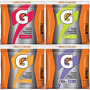 Gatorade - 3944 Powder Variety Pack (Lemon-Lime, Orange, Fruit Punch, Riptide Rush), 21-Ounce Pouches (Pack of 32)