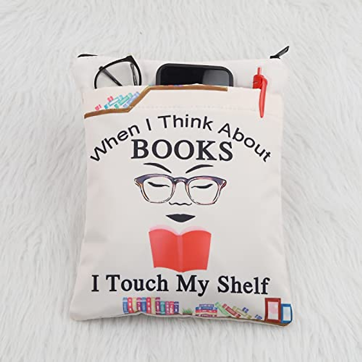 Gzrlyf Bookworm Book Sleeve When I Think About Books I Touch My Shelf Bookish Accessories for Book Lover Book Protector Pouch (I Think About Books)
