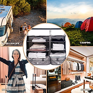 S3 THE BRAND Hanging Luggage Organizers for Suitcase - Collapsible Packing Cubes with Shelves Made for Easy Traveling, Great Organization System, Carry-on Luggage Closet - Large