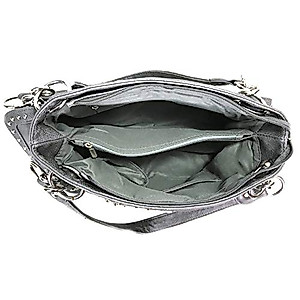 Zzfab Rhinestone Cross Embroidered Floral Western Handbag Grey