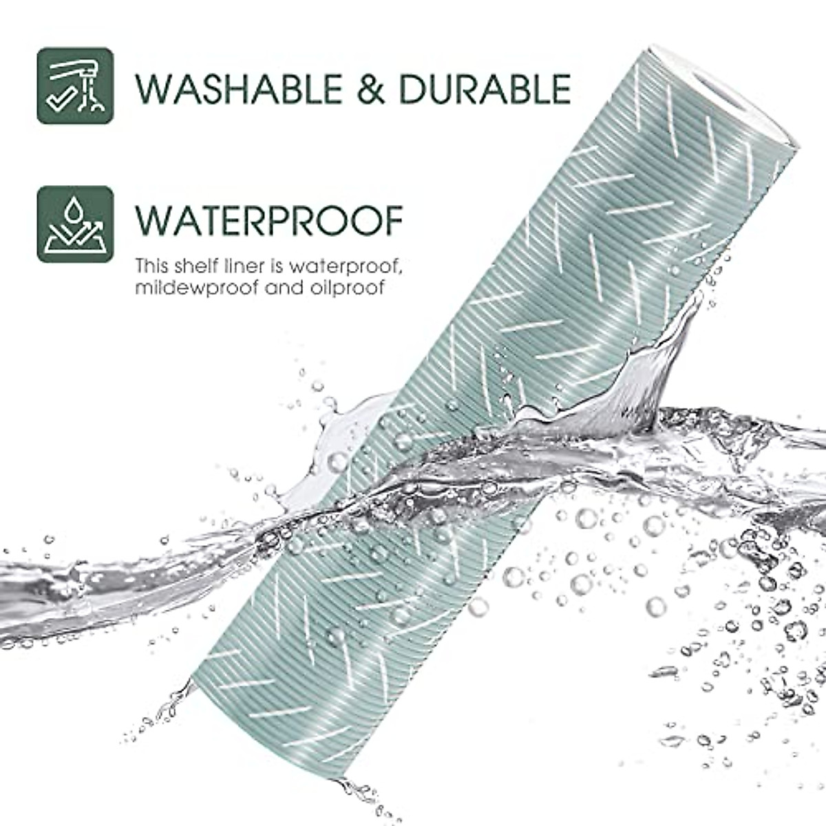 Glotoch Premium Non Slip Shelf Liner, Non Adhesive Drawer Liner, Waterproof Shelf Liners for Kitchen Cabinets, Drawer, Fridge, Wire Shelving, Pantry-12” X 20 FT, Heavy Duty, Green Herringbone