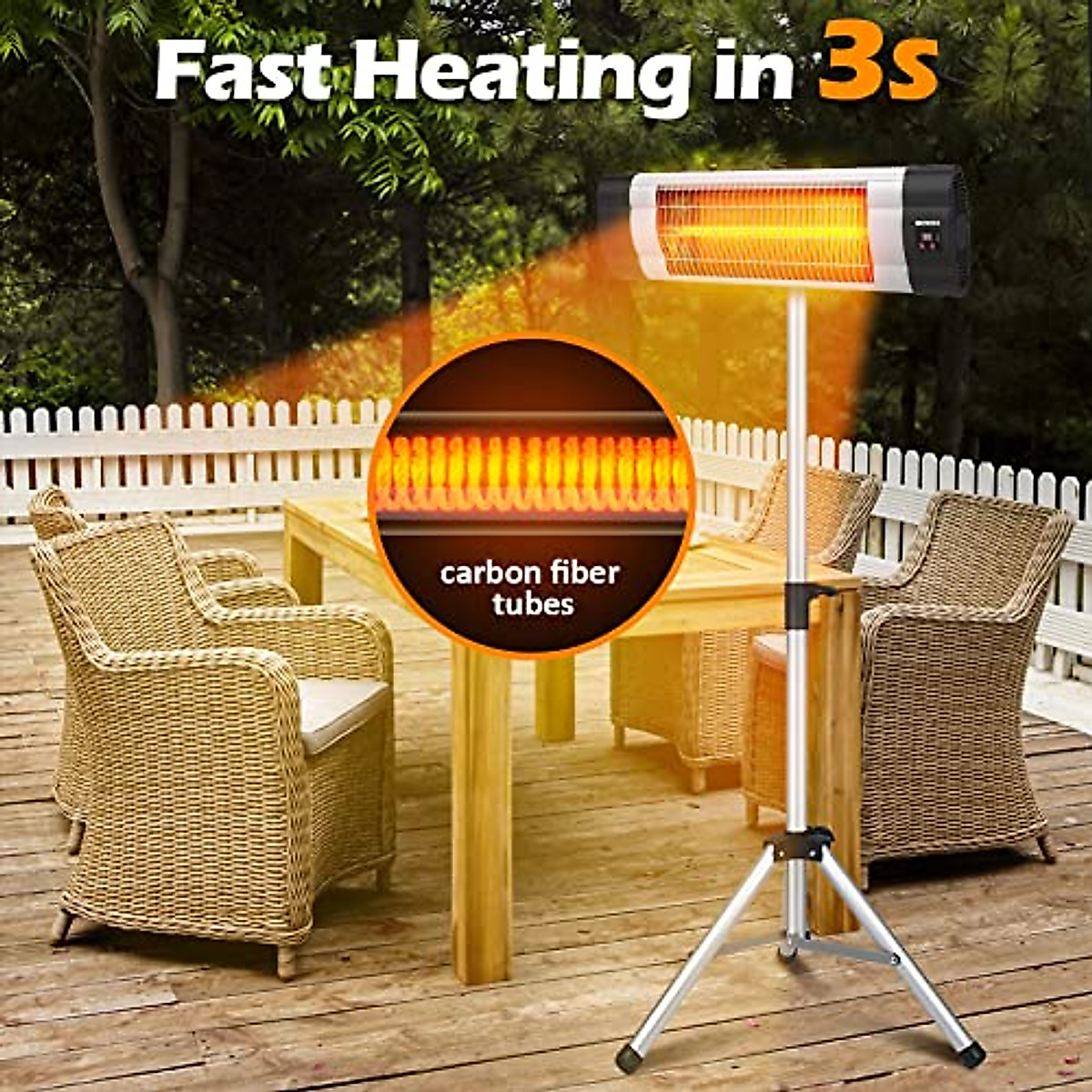 Outdoor Heaters for Patio, Infrared Electric Heater with Tripod & Remote &24H Timer, Height/Power/angle Adjustable with Tip-over Over-heat Protection, 1500W Wall-mounted Heater for Garage Backyard