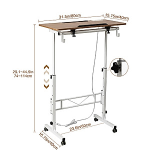 SIDUCAL Standing Desk Height Adjustable with Tiltable Tabletop, Rolling Laptop Desk with Charging Station, Sit Stand Portable Stand Up Desk with Wheels, Vintage Oak