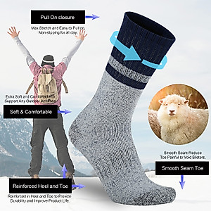 Ortis Merino Wool Cushion Crew Socks for Men Outdoor Hiking Hike Moisture Wicking Heavyweight Thick Warm Steel Toe Work Boots(Navy Blue L)