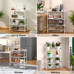 POXAKA Sofa Table, Bamboo Console Table, 4-Tier Narrow Side Table with Open Shelves, Foyer Table Plant Stand for Entryway, Hallway, Kitchen, Living Room, Balcony and Bedroom