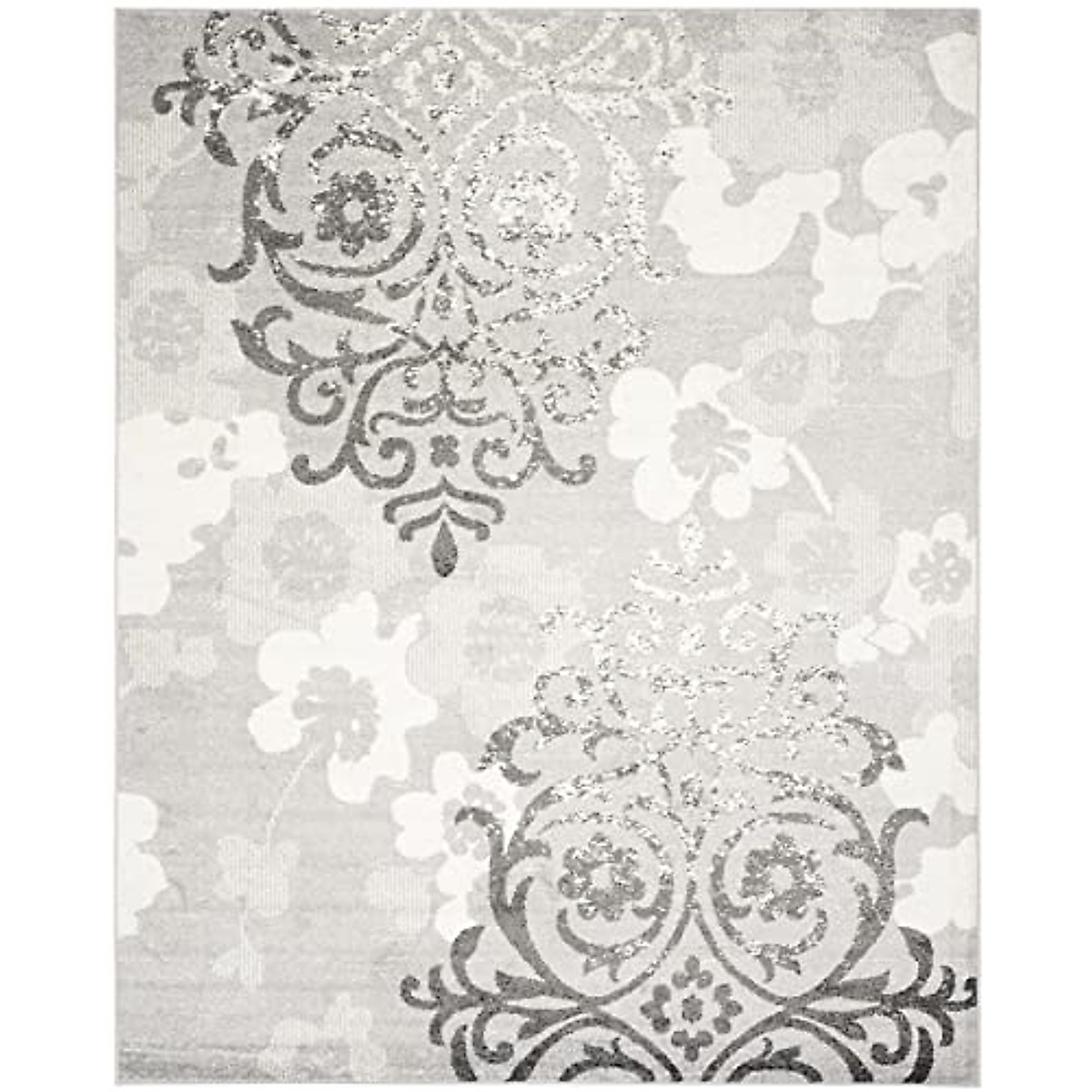 SAFAVIEH Adirondack Collection 8' x 10' Silver / Ivory ADR114B Floral Glam Damask Distressed Non-Shedding Living Room Bedroom Dining Home Office Area Rug