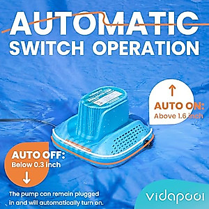 Vidapool Pool Cover Pump Automatic On Off,1/2 HP Submersible Water Pump, 2169GPH Sump Pump Inground/Above Ground with 25 Feet Power Cord for Swimming Pool Draining, Hot Tub, Basement, Window Well