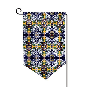 Mexican Talavera Tile Pattern Premium Garden Flags - Garden Decoration Flags/Yard Decoration Flags/Outdoor Garden Flags/Two Shapes Available