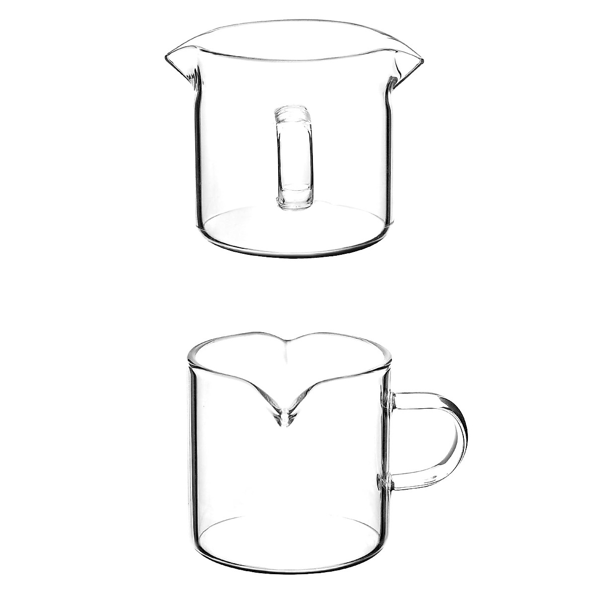 QWORK Double Spouts Espresso Shot Glass Cup Without Scale, 2 Pack Clear Glass Round Beaker with Handle, Suitable for Milk Coffee