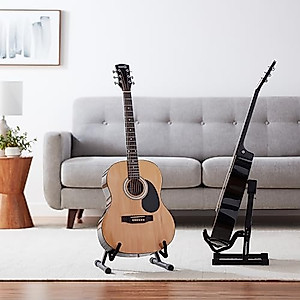 Amazon Basics Adjustable Guitar Folding A-Shape Frame Stand for Acoustic and Electric Guitars with Non-Slip Rubber and Soft Foam Arms, Fully Assembled, Black