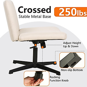 FDW Criss Cross Chair Armless Cross Legged Office Desk Chair Adjustable Swivel Ergonomic Desk Chair No Wheels U Shaped Backrest with Wide Seat Native Sponge Computer Task Vanity Chair for Home Office