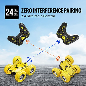 SGILE RC Stunt Car Toy Gift, 4WD Remote Control Car with 2 Sided 360 Rotating Rc Car for Kids Girls Boys Age 6 7 8 12, Yellow