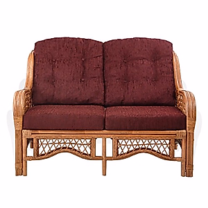 Malibu Lounge Loveseat Sofa Natural Rattan Wicker Handmade Design with Dark Brown Cushions, Colonial