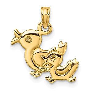 IceCarats 14K Yellow Gold Two Mallard Ducks Necklace Bird Pendant Charm 18mm x 17.3mm Only