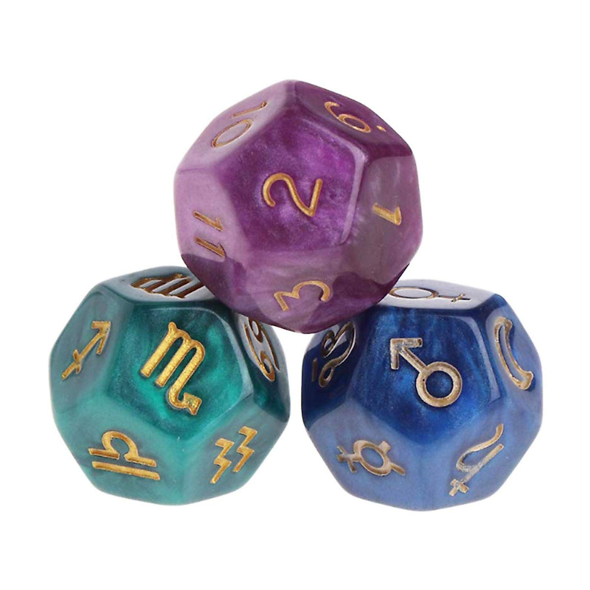 3pcs Astrology Dice, 12-Sided Astrology Zodiac Signs Dice, Multi-Sided Acrylic Pearl Astrological Dice, Creative Multi Sided Dice for Constellation Divination Accessory